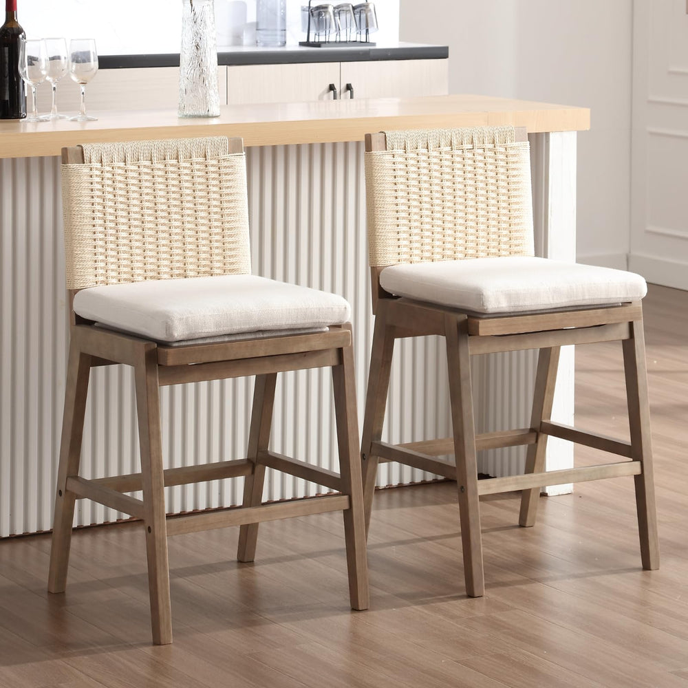 27.25" Woven Rope Back Linen Counter Stools Set of 2 - 5743CS