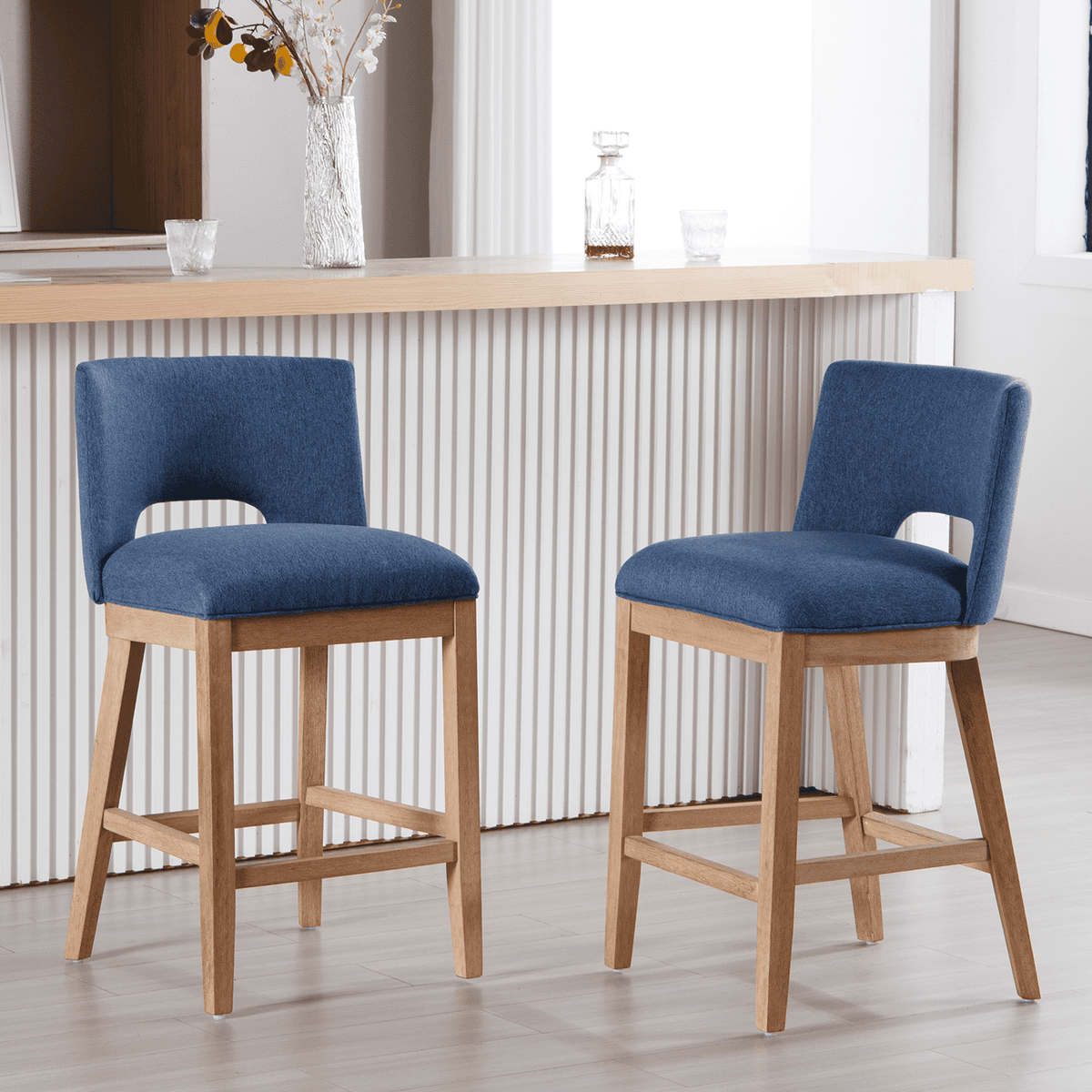 26" Linen Armless Open Back Counter Bar Stools Set of 2 - 3226CS