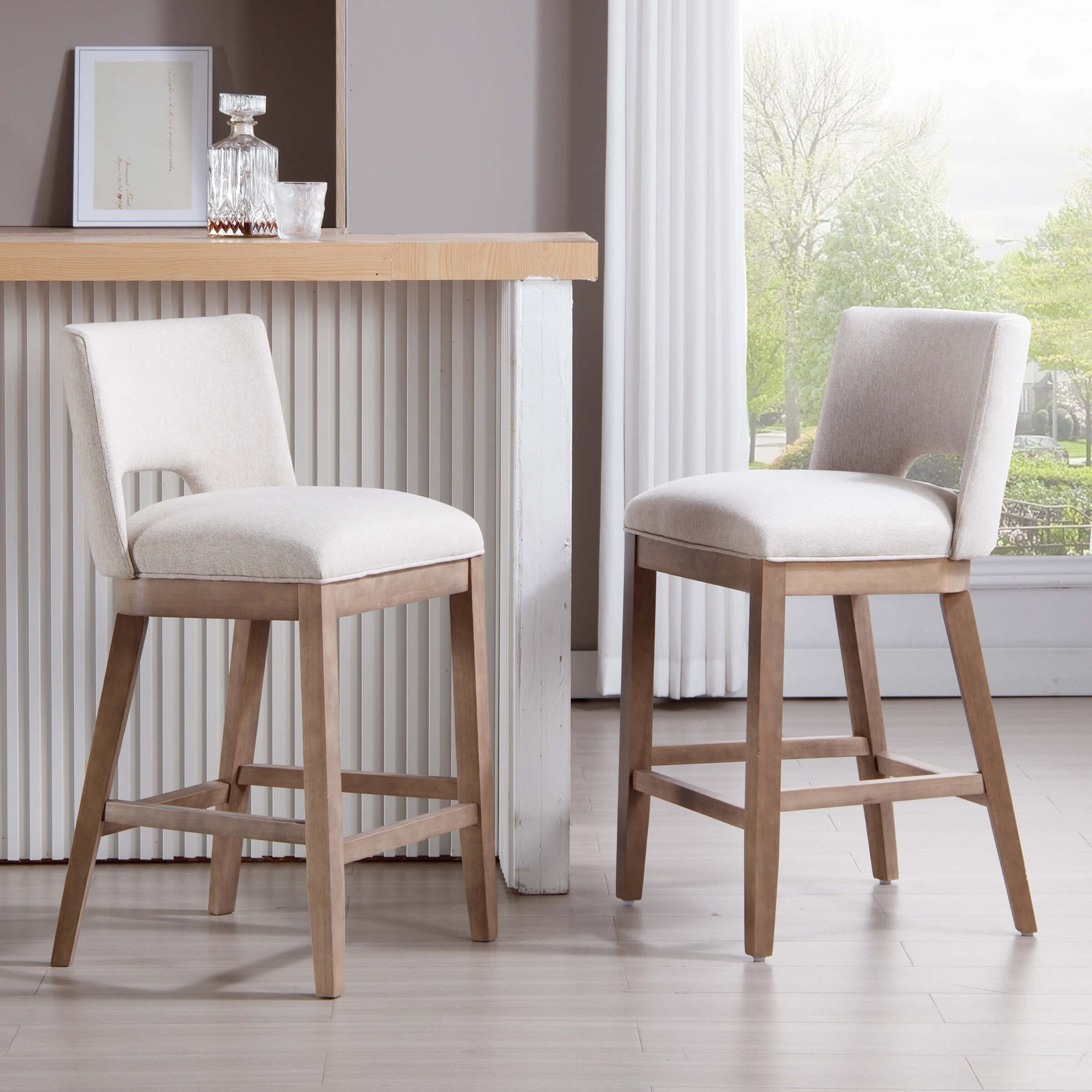 26" Linen Armless Open Back Counter Bar Stools Set of 2 - 3226CS