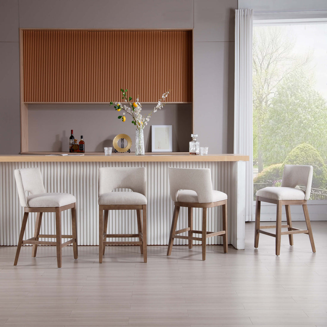 26" Linen Armless Open Back Counter Bar Stools Set of 2 - 3226CS