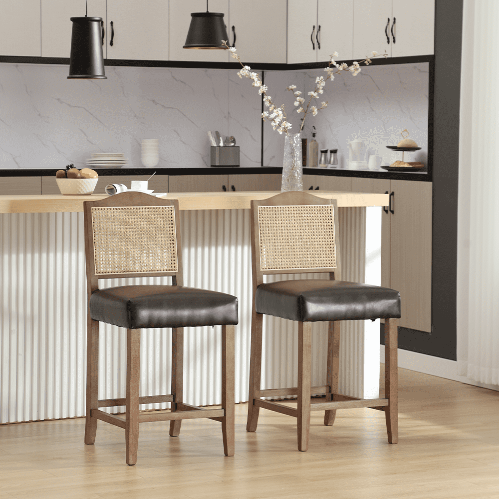 CIMOTA 26.5 H Farmhouse Rattan Counter Stools Set of 2 5739