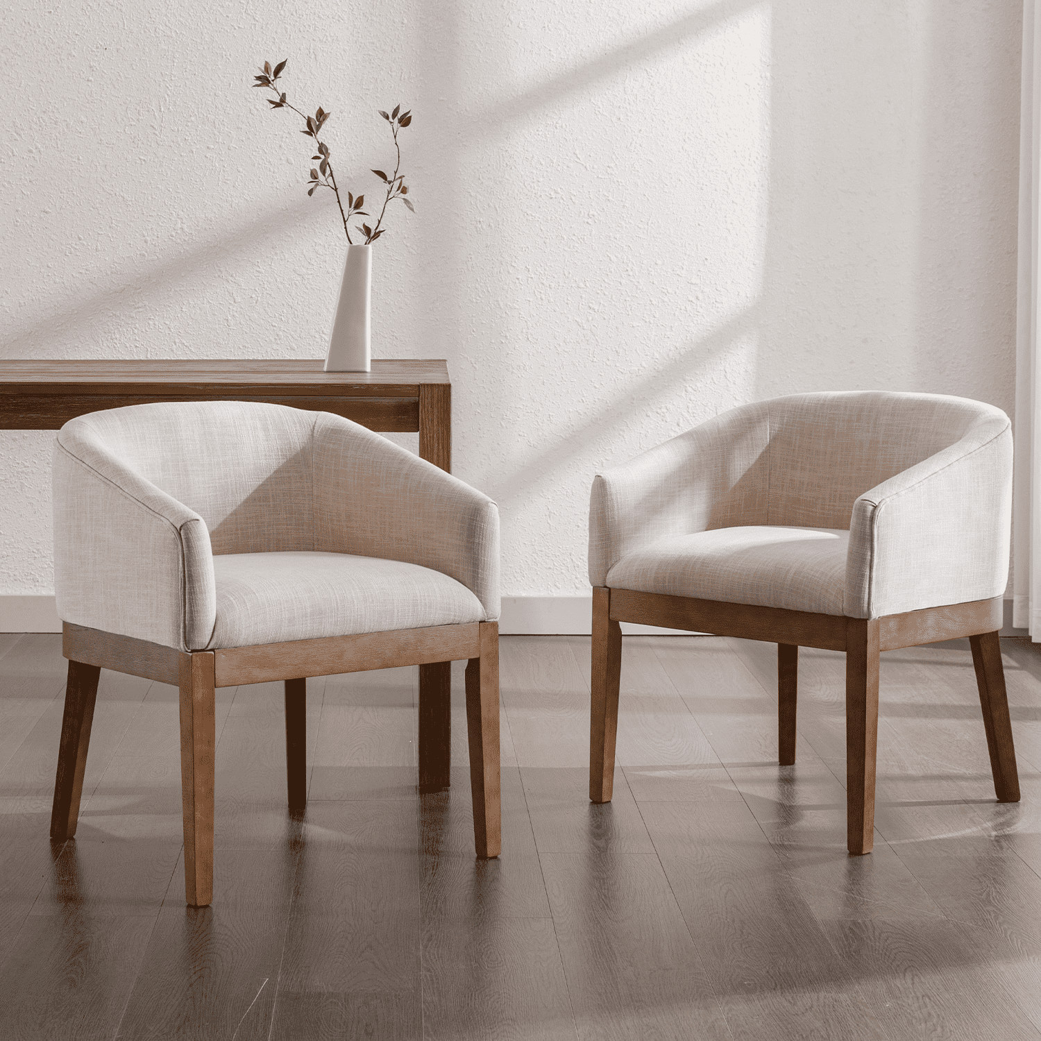 Guyou Modern Upholstered Dining Chairs Set of 2 Farmhouse Linen Kitchen Dining Room Chairs with Armrests 18 W Wooden Barrel Accent Chair Armchair