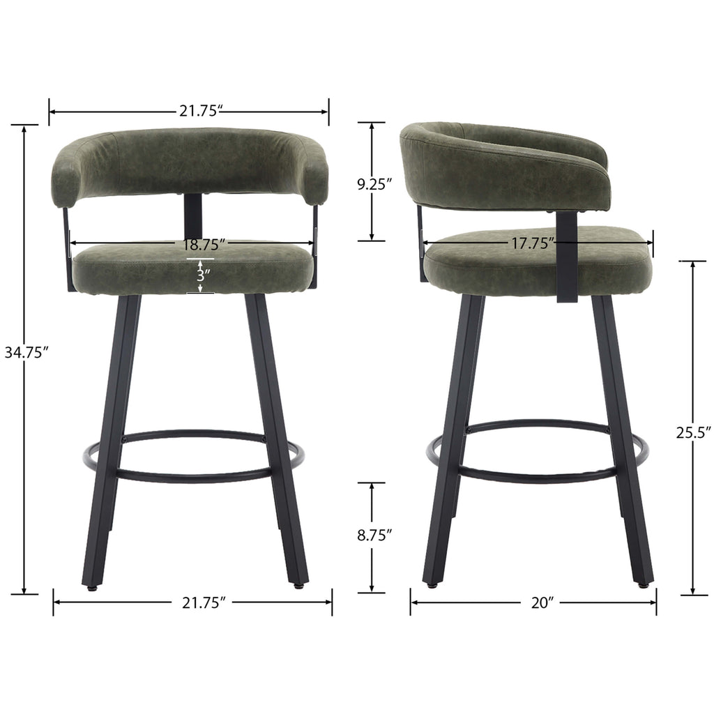 ROCITY 25.5"H Leather Open Back Bar Stools Set of 2 - 2008CS