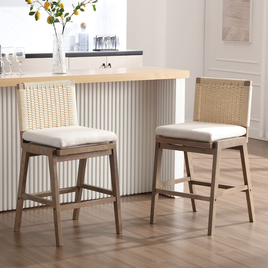 27.25" Woven Rope Back Linen Counter Stools Set of 2 - 5743CS