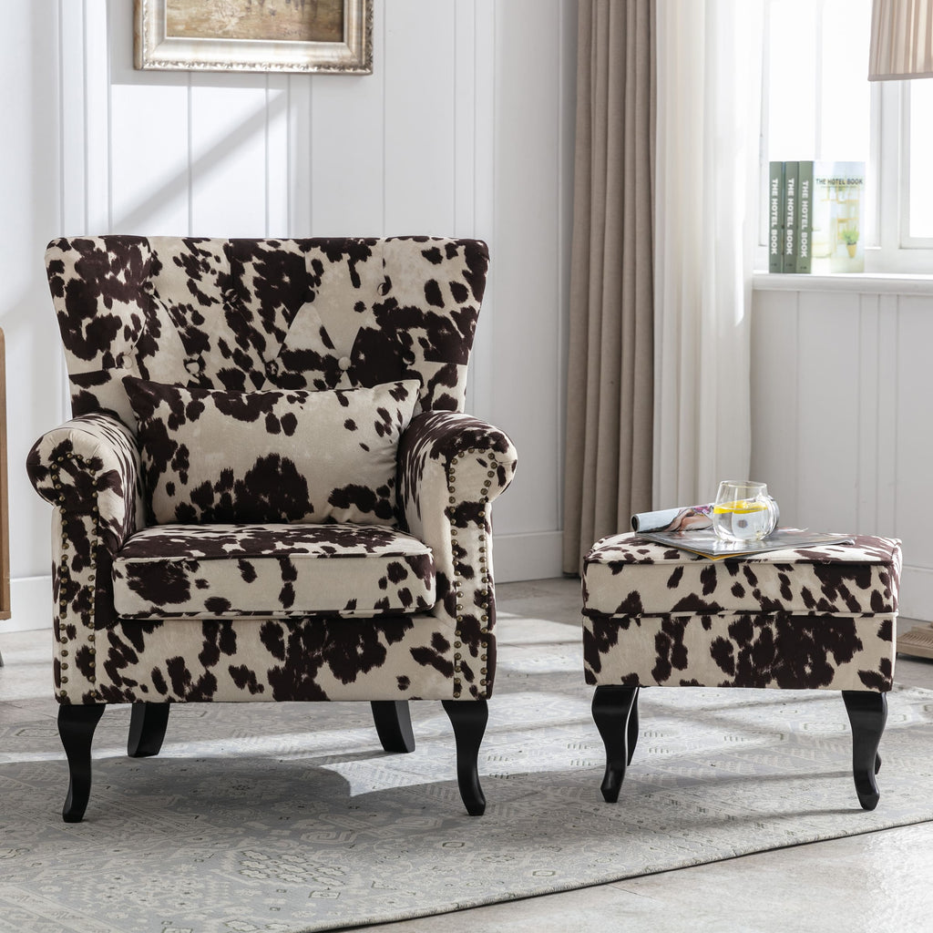 Mid-Century Wingback Tufted Accent Chair with Ottoman - XXX1AC