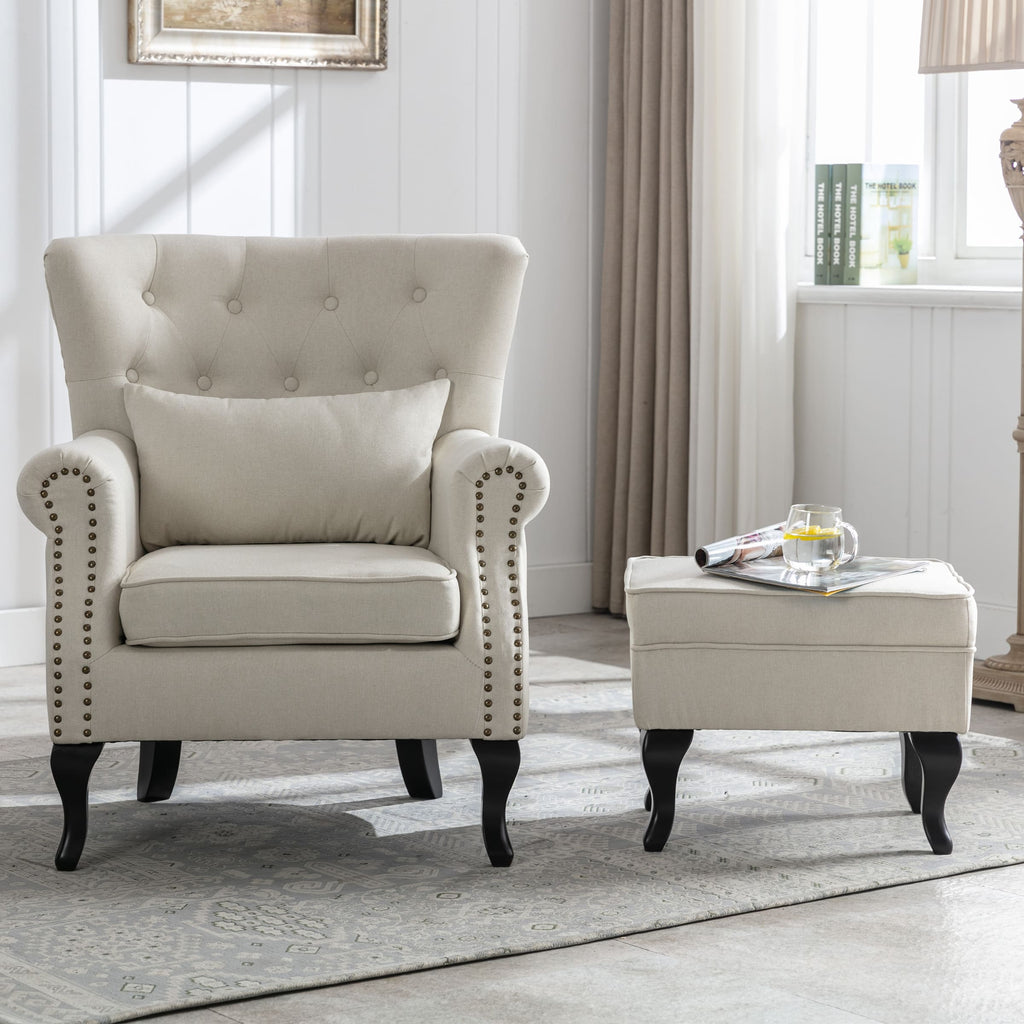 Mid-Century Wingback Tufted Accent Chair with Ottoman - XXX1AC