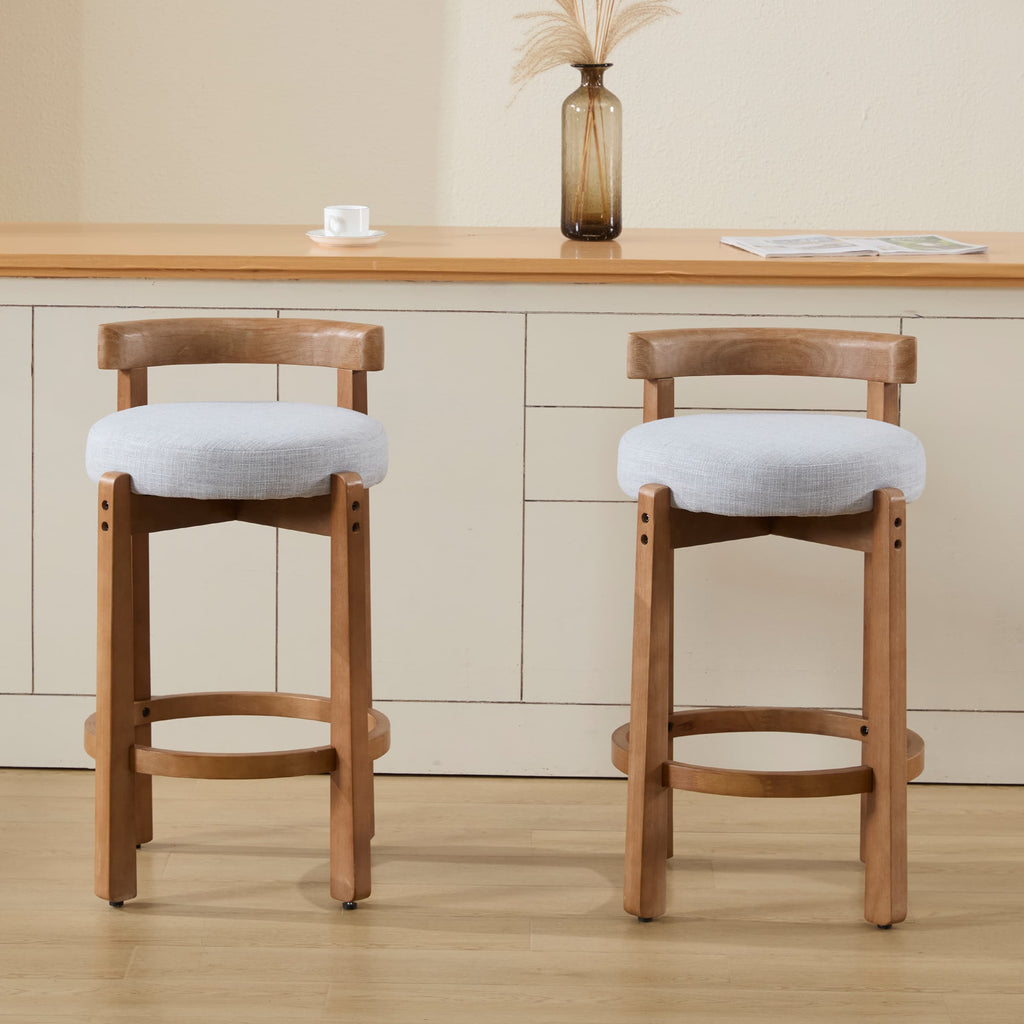 Modern 26.5" Round Cushion Counter Stools with Wood Legs - 5733CS