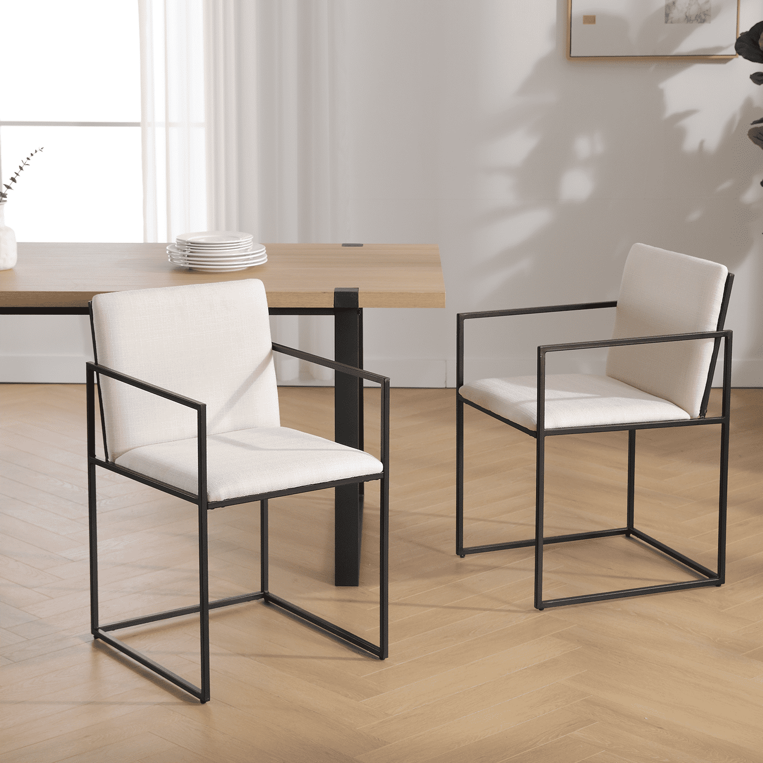 VESCASA Modern Linen Dining Chairs with Rectangle Legs Set of 2 - 2222